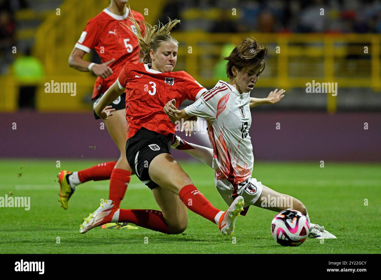 Bogota, Colombia, 08th Sep, 2024. Sarah Gutmann of Austria battles for possession ball with ...