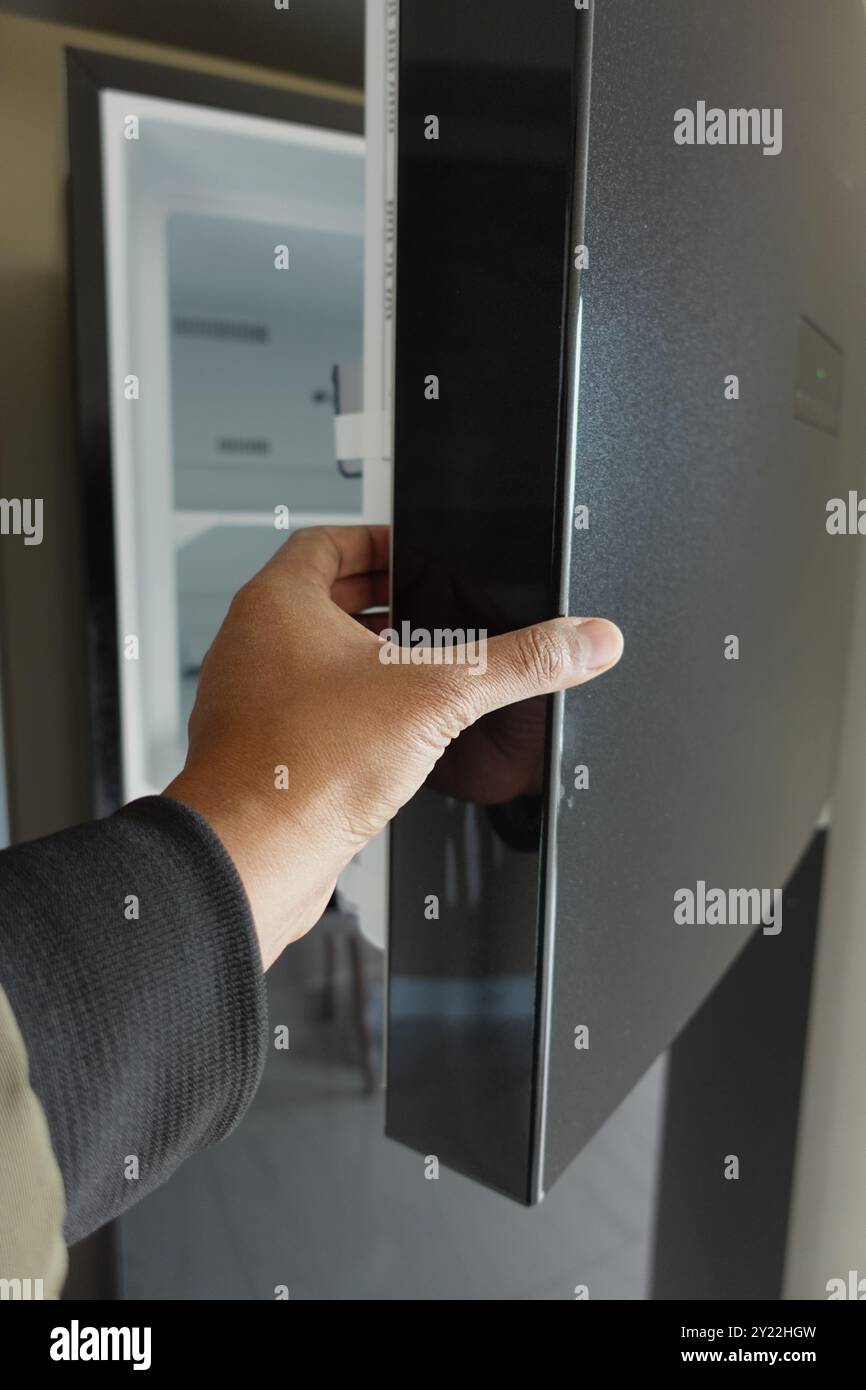 half open fridge with food and vegetables Stock Photo - Alamy