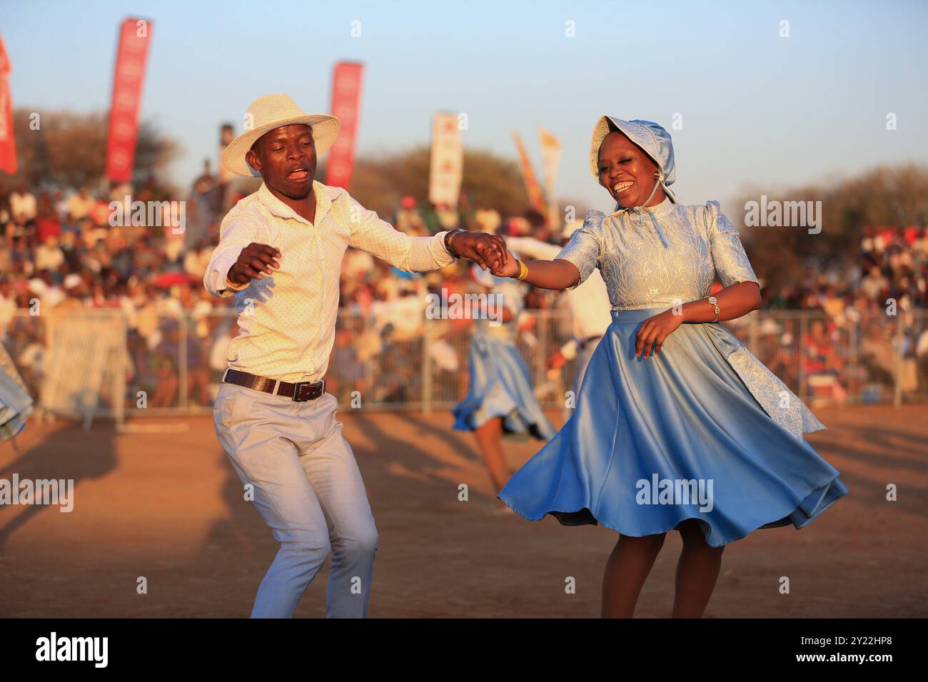 Molepolole. 7th Sep, 2024. People dance during the Dithubaruba cultural ...