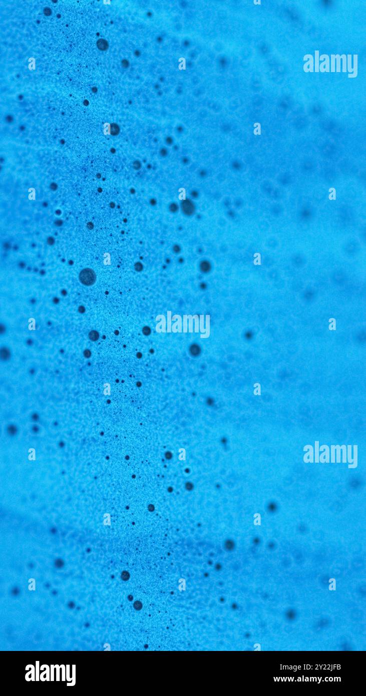 Foam ink. Paint flow. Defocused blue color spilling bubble glossy ...