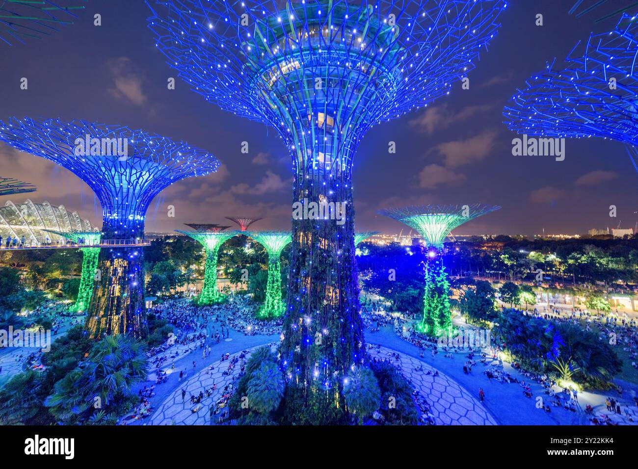 Awesome night view of the Supertrees, Gardens by the Bay Stock Photo ...