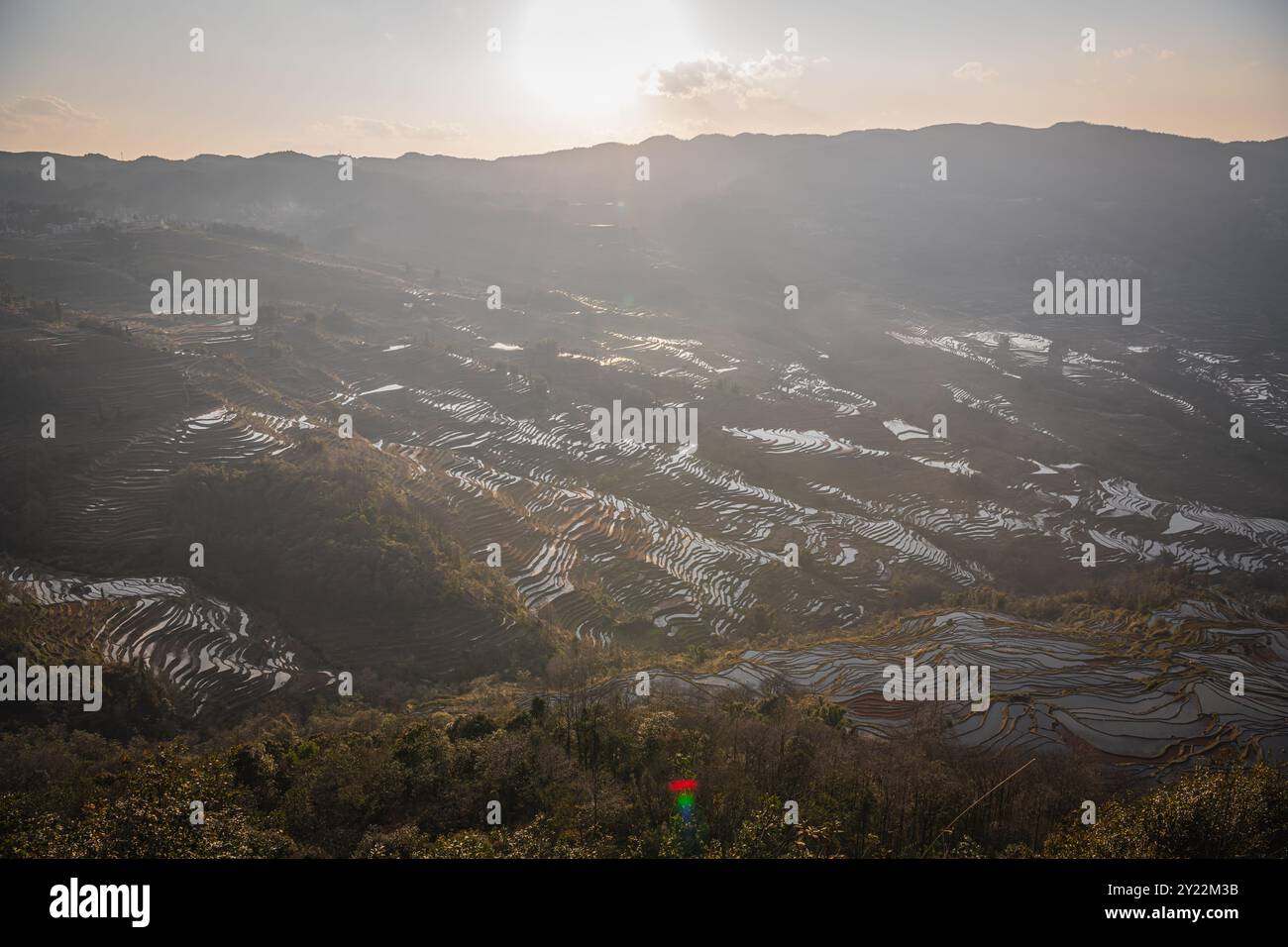 Sunset over YuanYang rice terraces in Yunnan, China, one of the latest ...