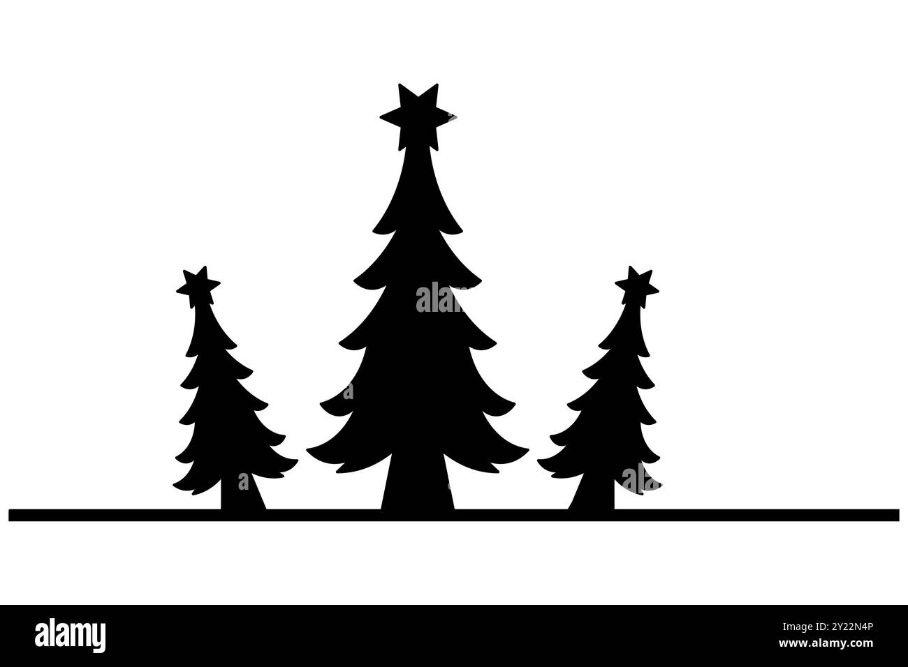 Christmas tree silhouette vector icon and isolated outline drawing ...