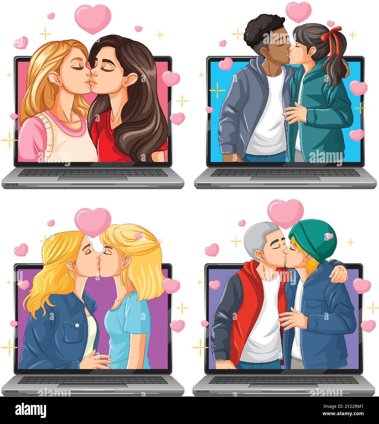 Couples kissing through laptop screens Stock Vector Image & Art - Alamy