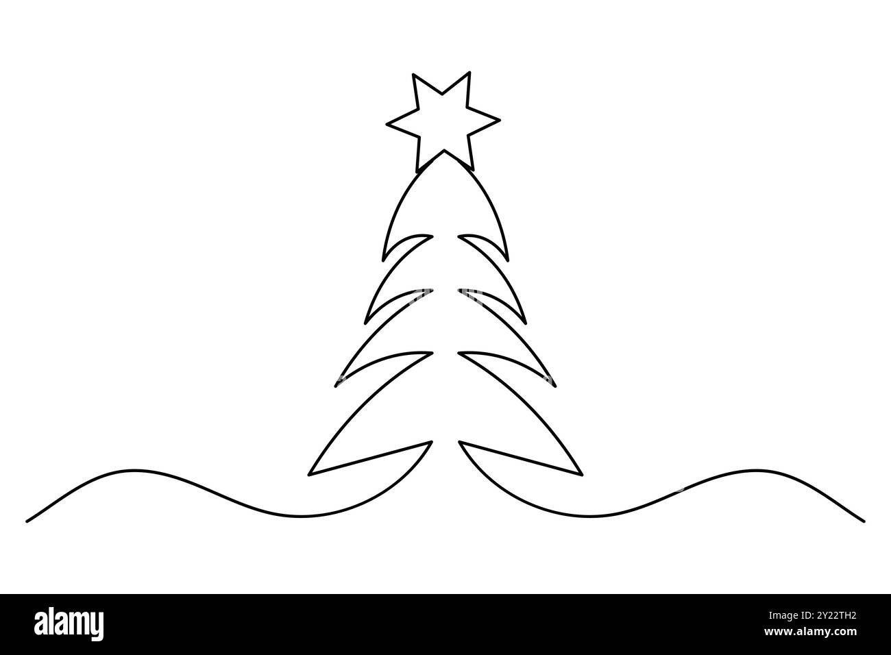 Christmas tree continuous one line drawing and isolated single outline ...