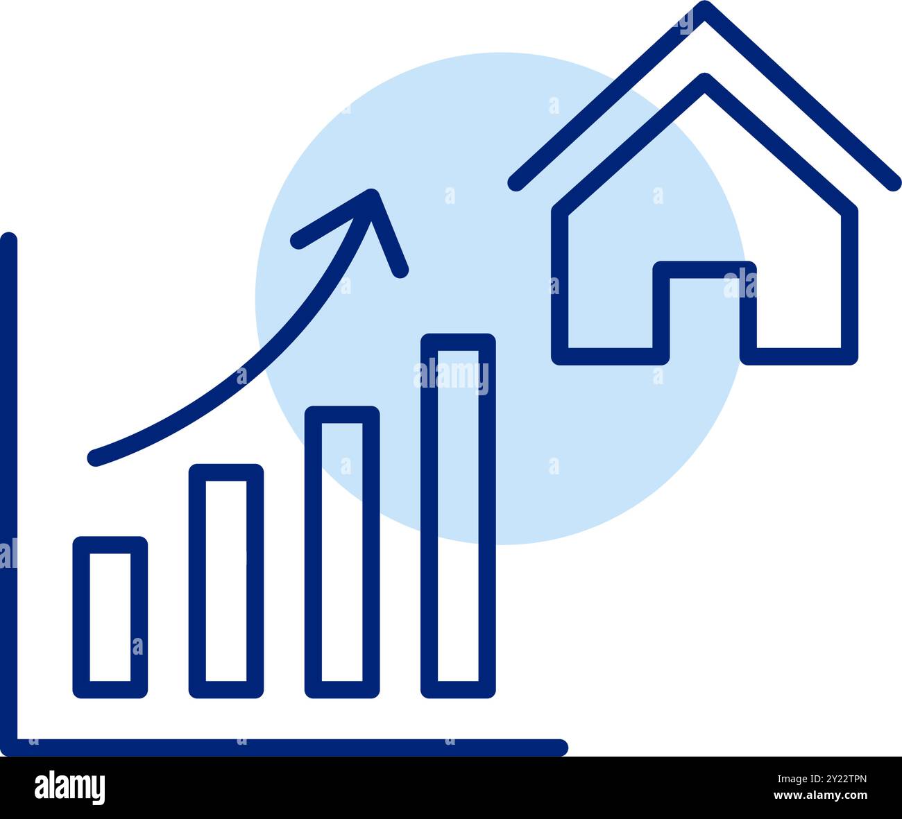 Bar graph with rising trend and house symbol. Real estate market going up. Pixel perfect ...