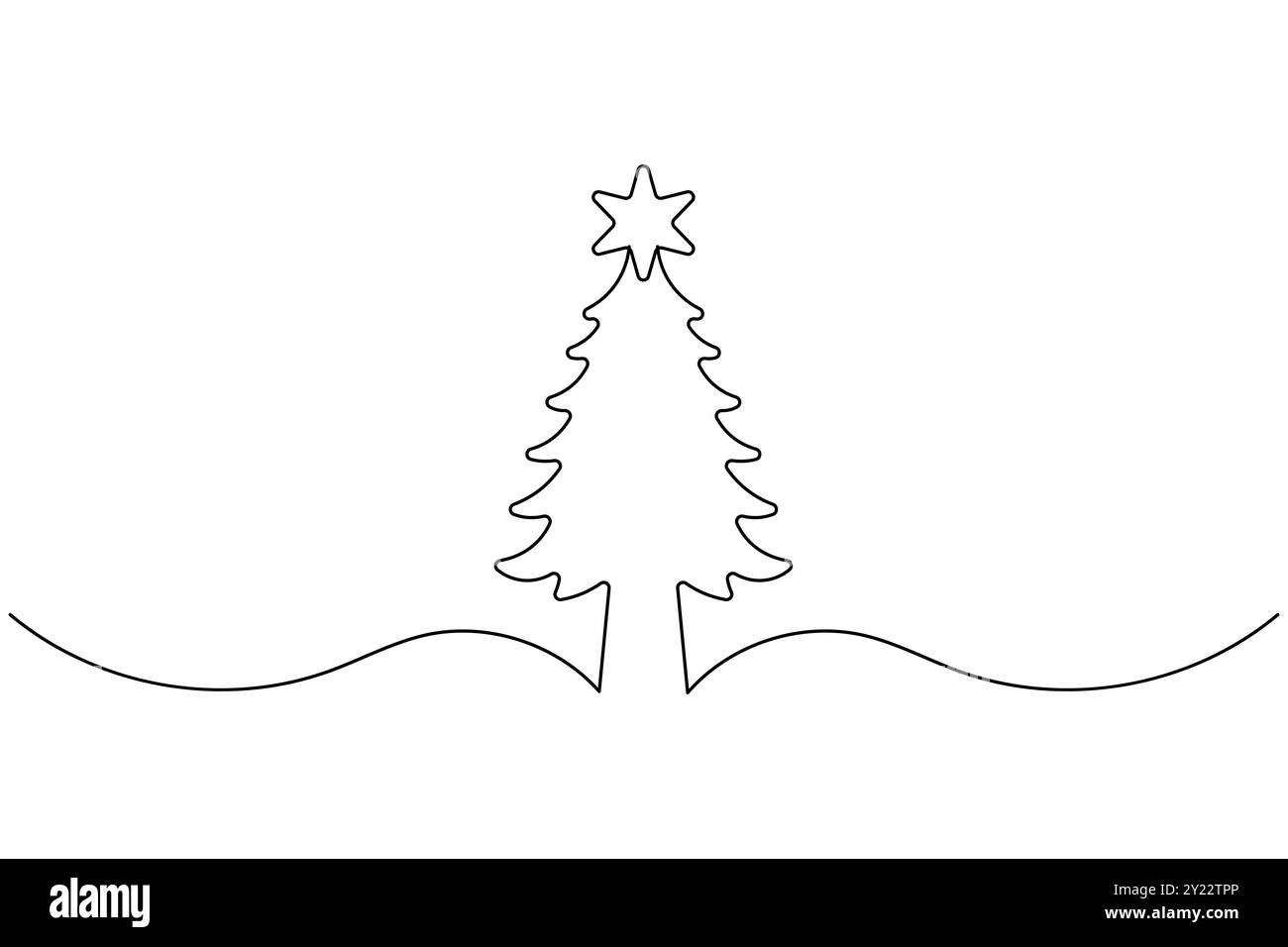 Christmas tree continuous one line drawing and isolated single outline ...
