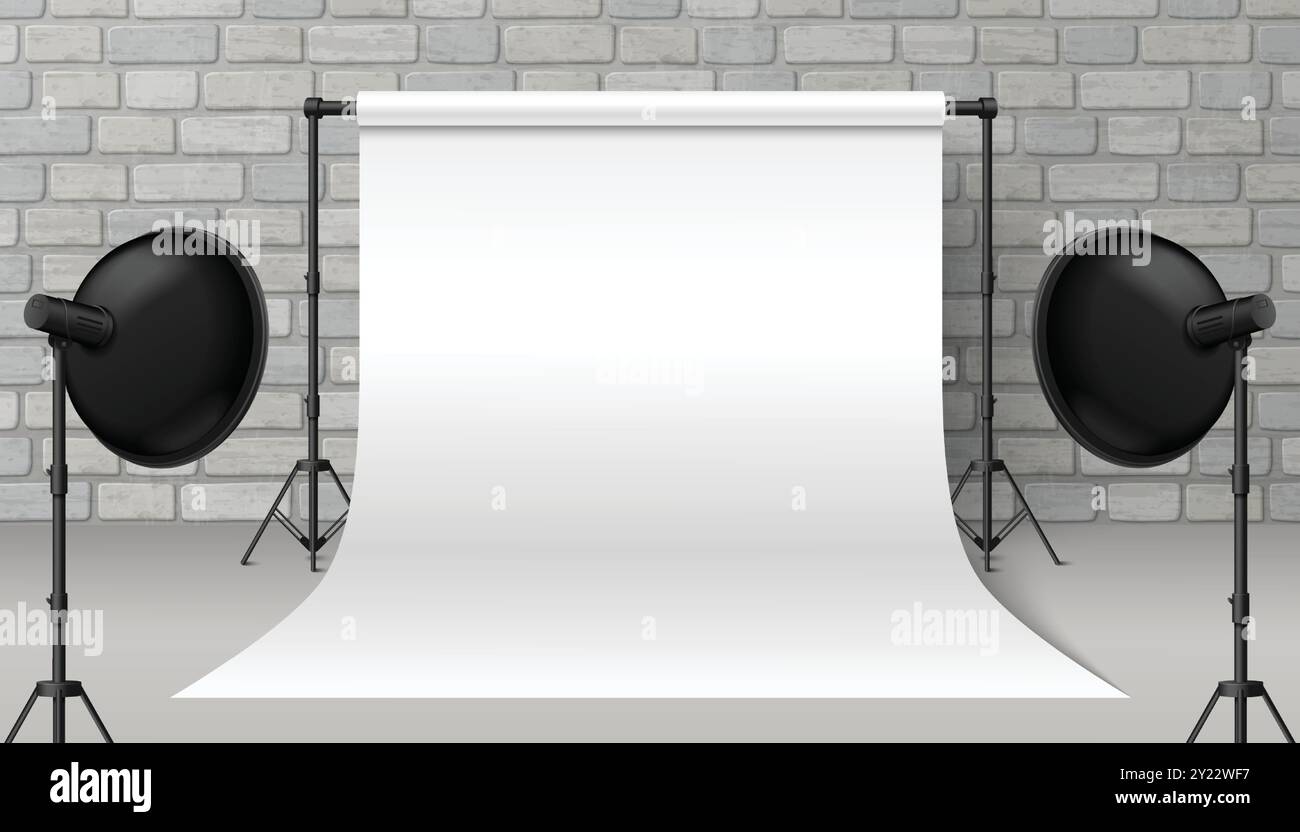 White empty paper backdrop in photo studio vector. Photography shoot ...