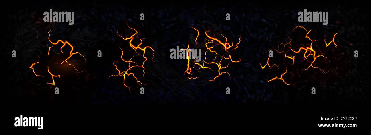 Dark ground surface with crack and glowing lava. Realistic 3d vector ...