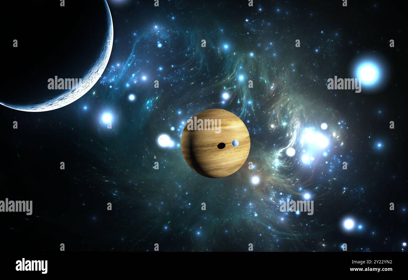 Extrasolar planet. Gas giant with moons Stock Photo - Alamy