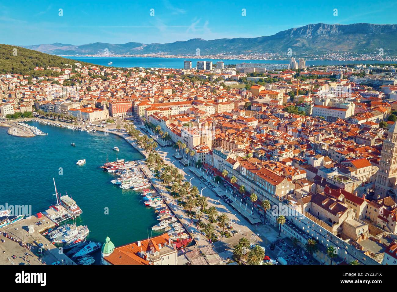 Aerial view of Split, Croatia. Cityscape of coastal touristic city with ...