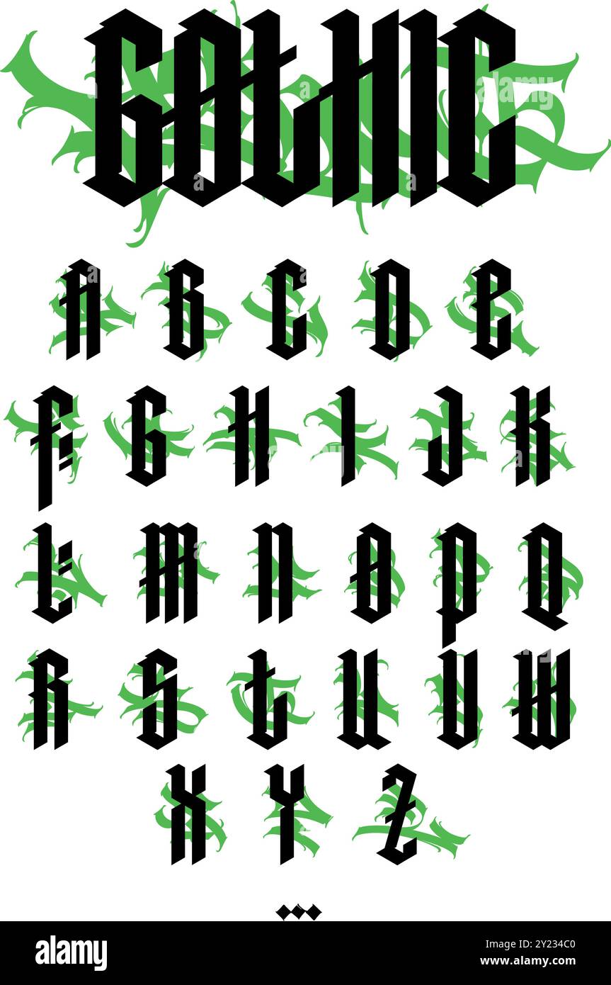 Gothic, English alphabet. Vector. Medieval Latin letters in graffiti ...