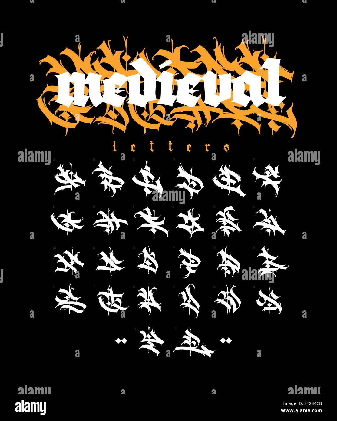 Graffiti letters, alphabet. Vector. Graffiti, tags in Gothic medieval ...