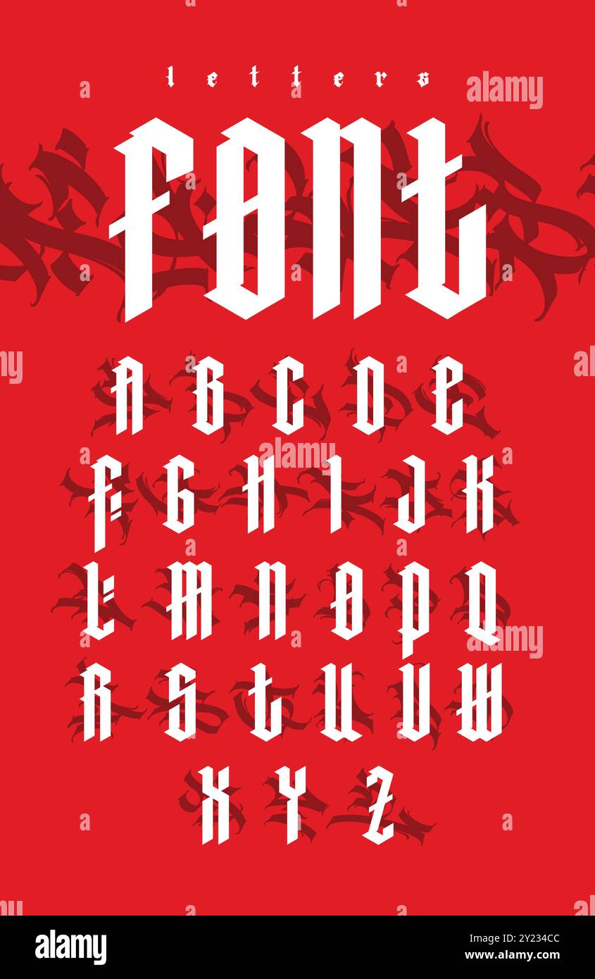 Gothic, English alphabet. Vector. Medieval Latin letters in graffiti ...