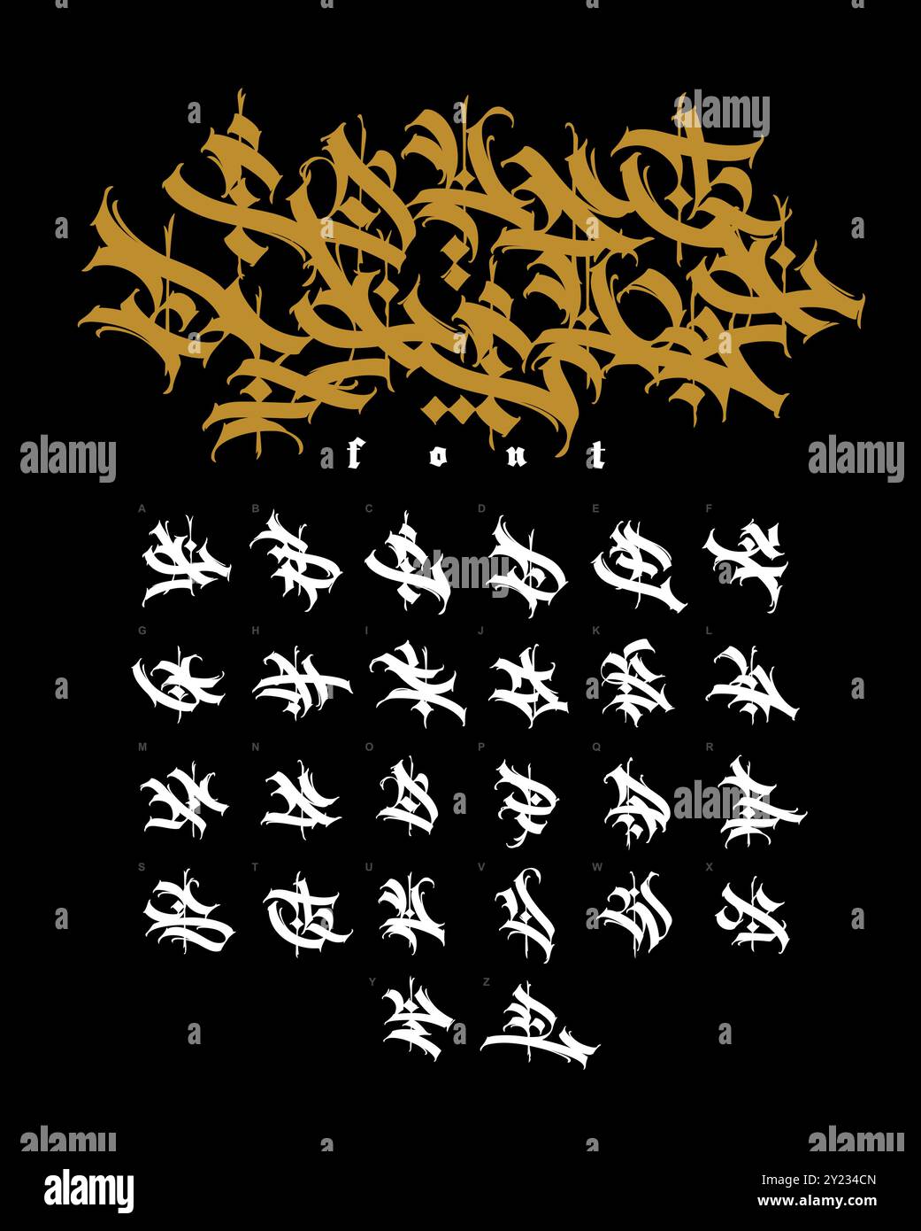 Graffiti letters, alphabet. Vector. Graffiti, tags in Gothic medieval ...