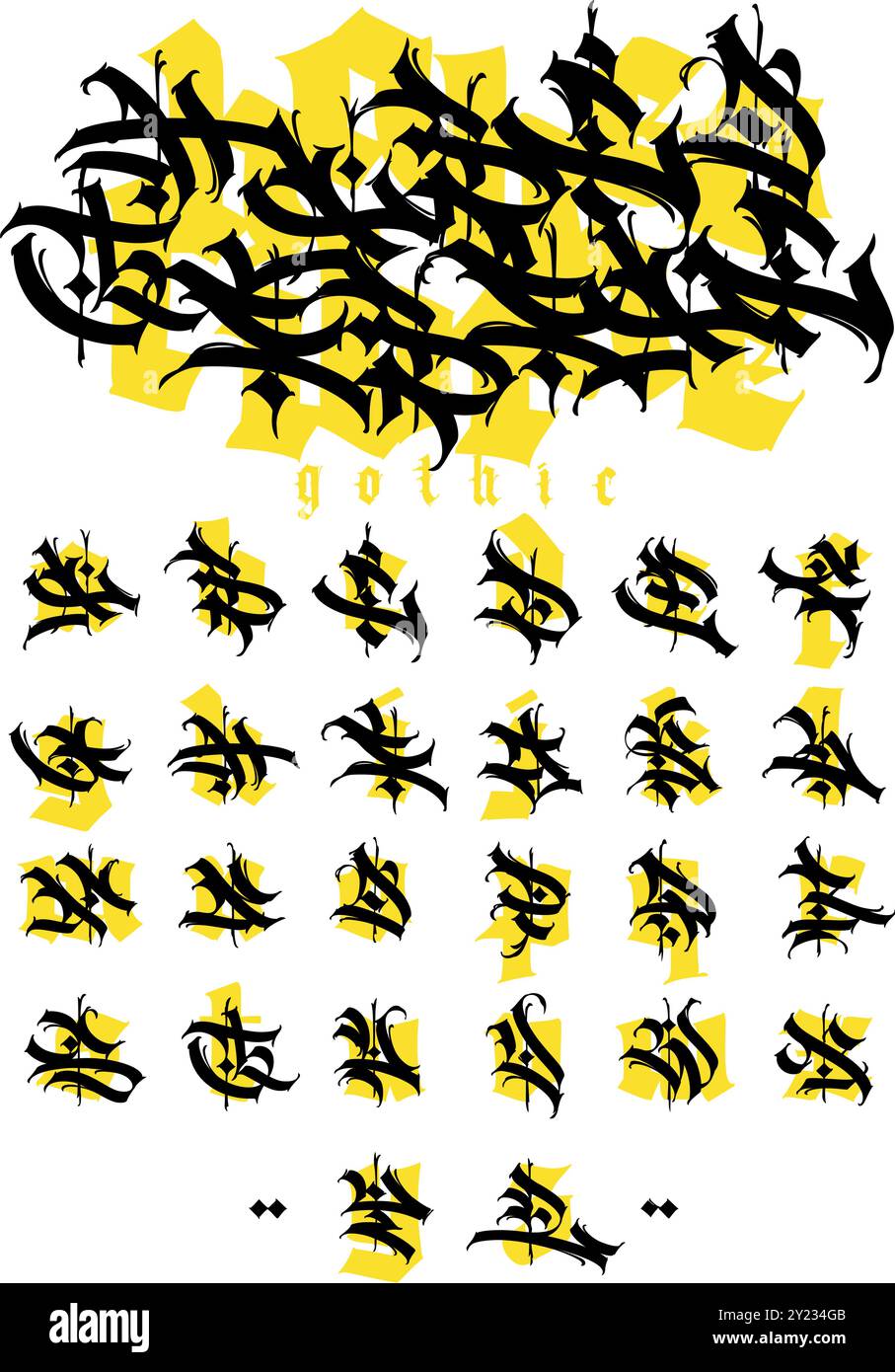 Graffiti letters, alphabet. Vector. Graffiti, tags in Gothic medieval ...