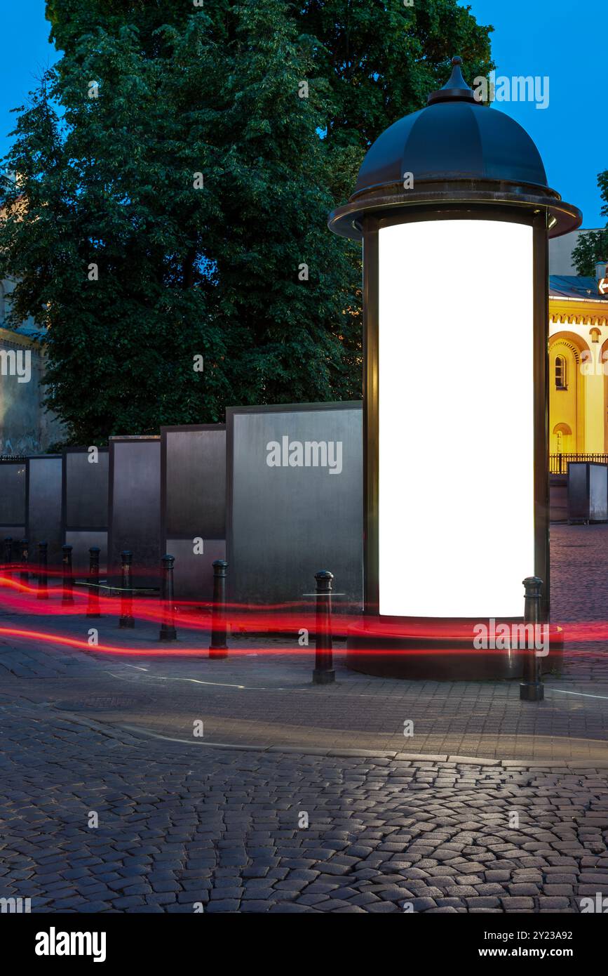 Blank Round Lightbox Mockup Of Street Advertising Retro Column Stand At ...