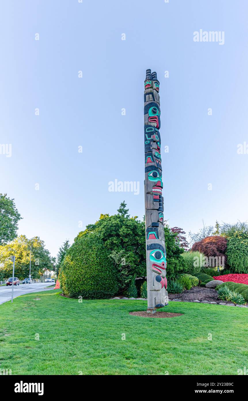 Totem pole at the Peace Arch Park in Surrey, BC, Canada is an ...