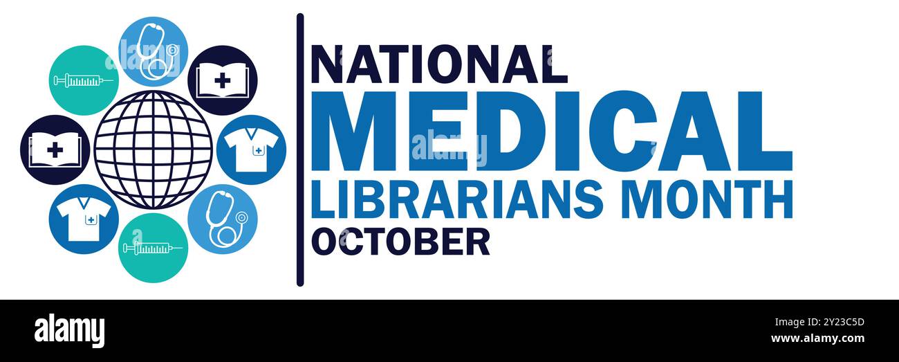 National Medical Librarians Month October. Suitable for greeting card ...