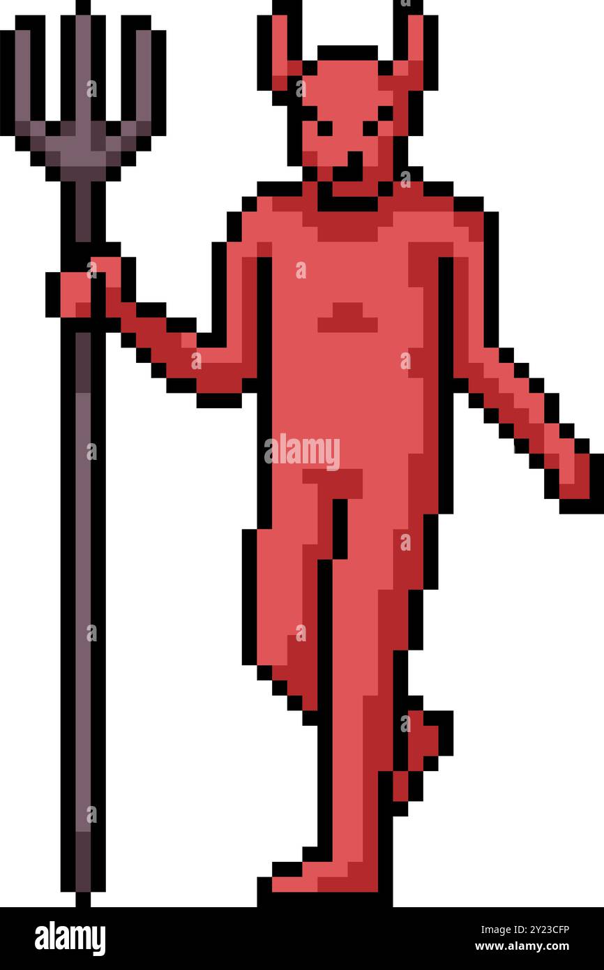 pixel art of devil from hell isolated background Stock Vector Image ...