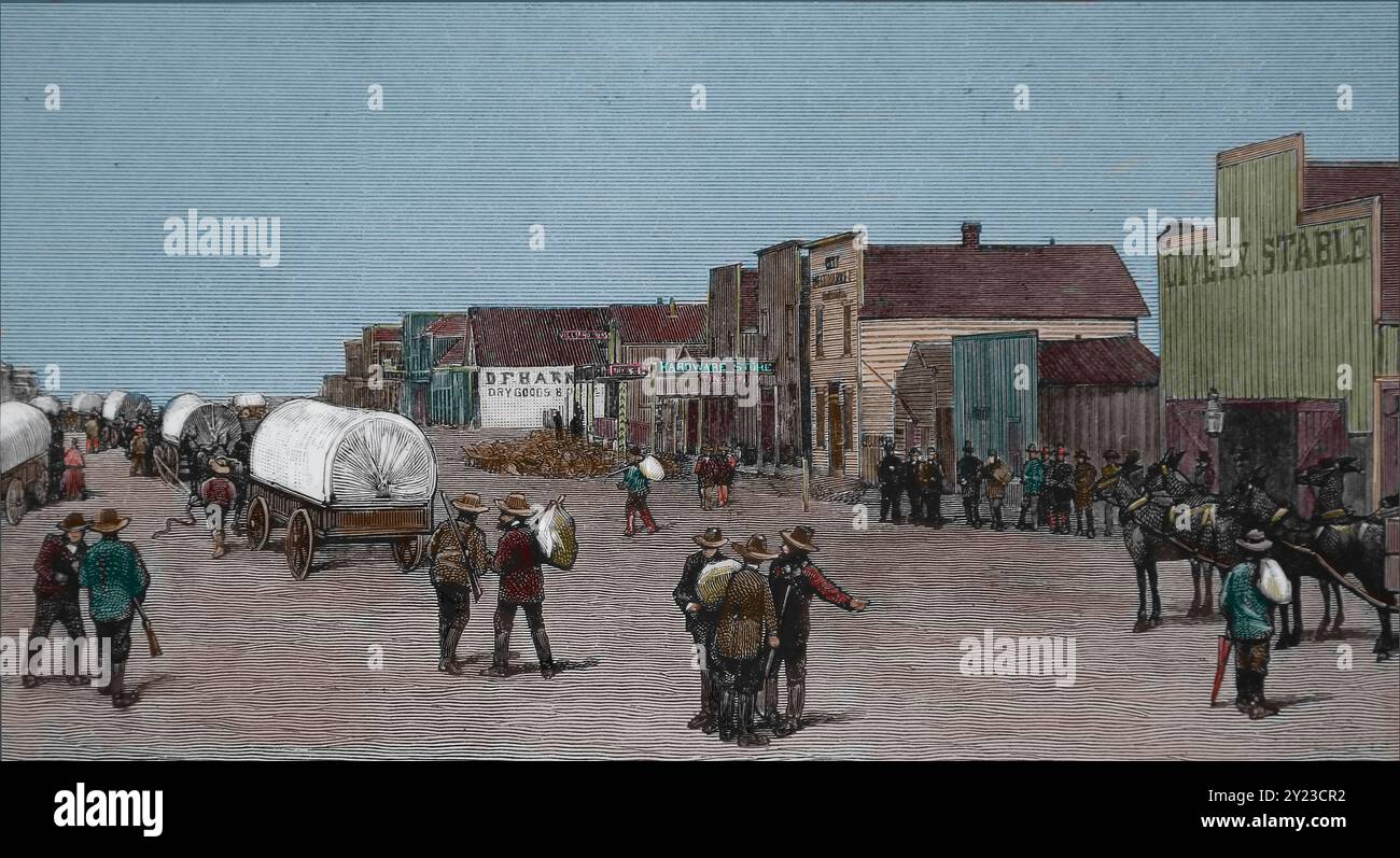 USA. After the 1889 land rush. Purcell, Oklahoma. Engraving. Frank ...