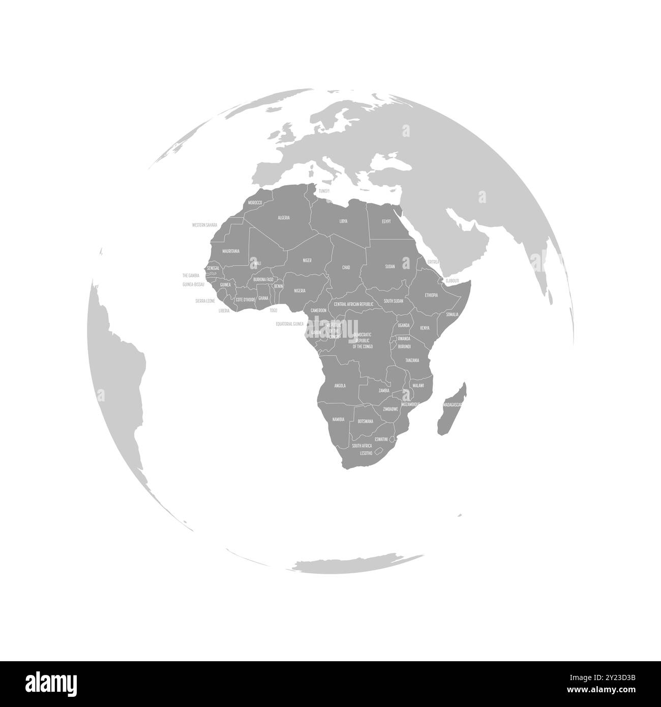 Africa continent dark blue highlighted silhouette on Earth globe ...