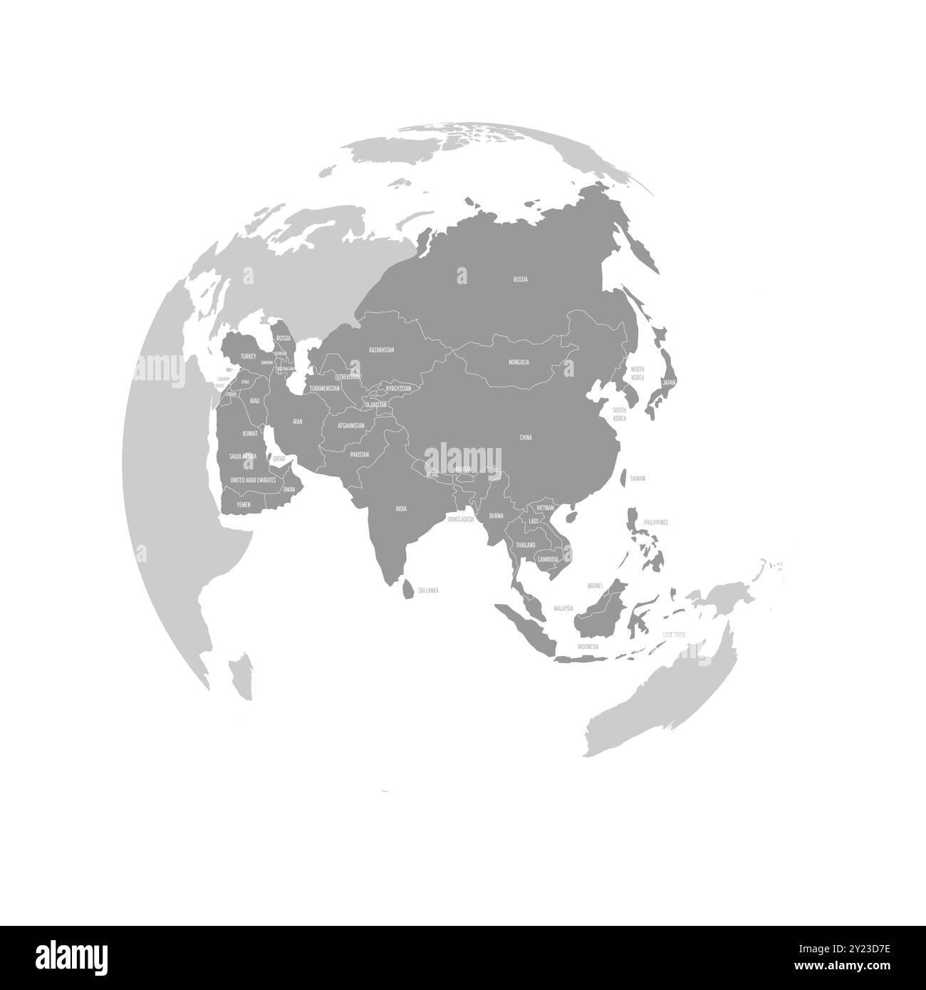 Asia continent dark blue highlighted silhouette on Earth globe. Country ...