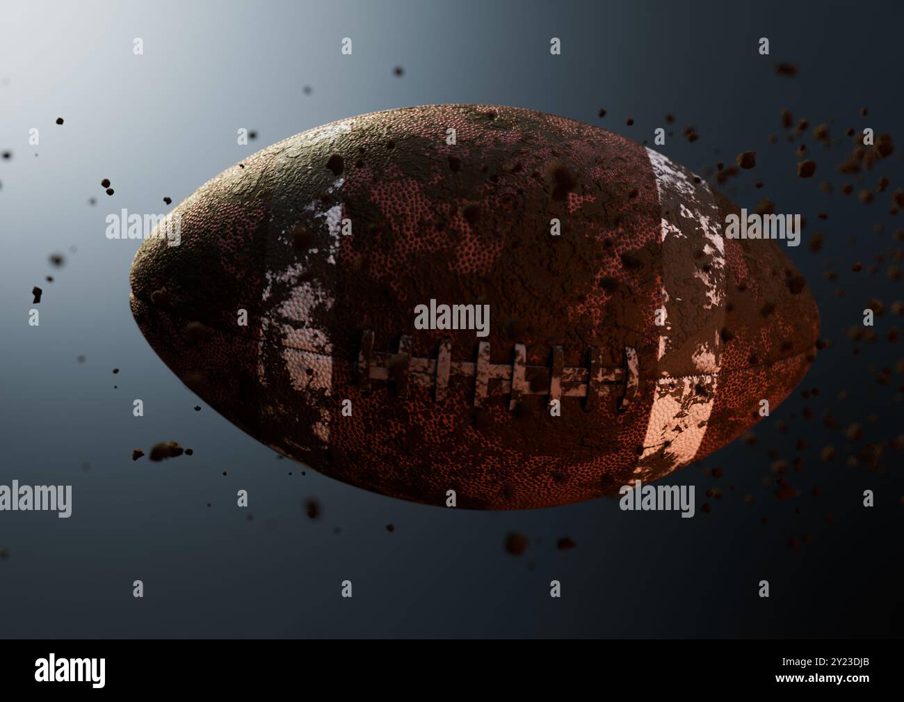 A muddy dirty american football ball caught in slow motion flying ...