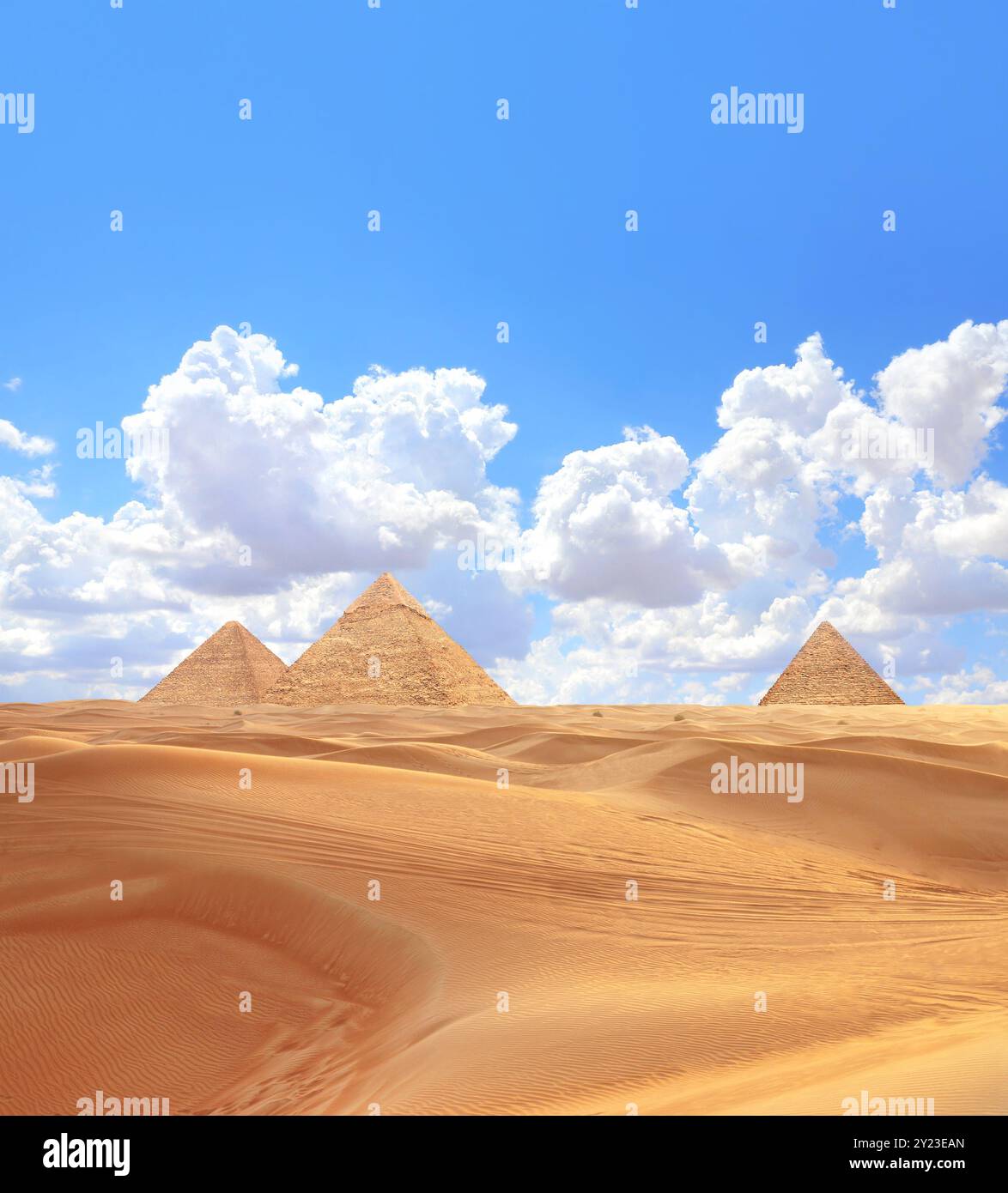 Famous three Great Pyramids of Chephren and Cheops, Cairo, Egypt. Three ...