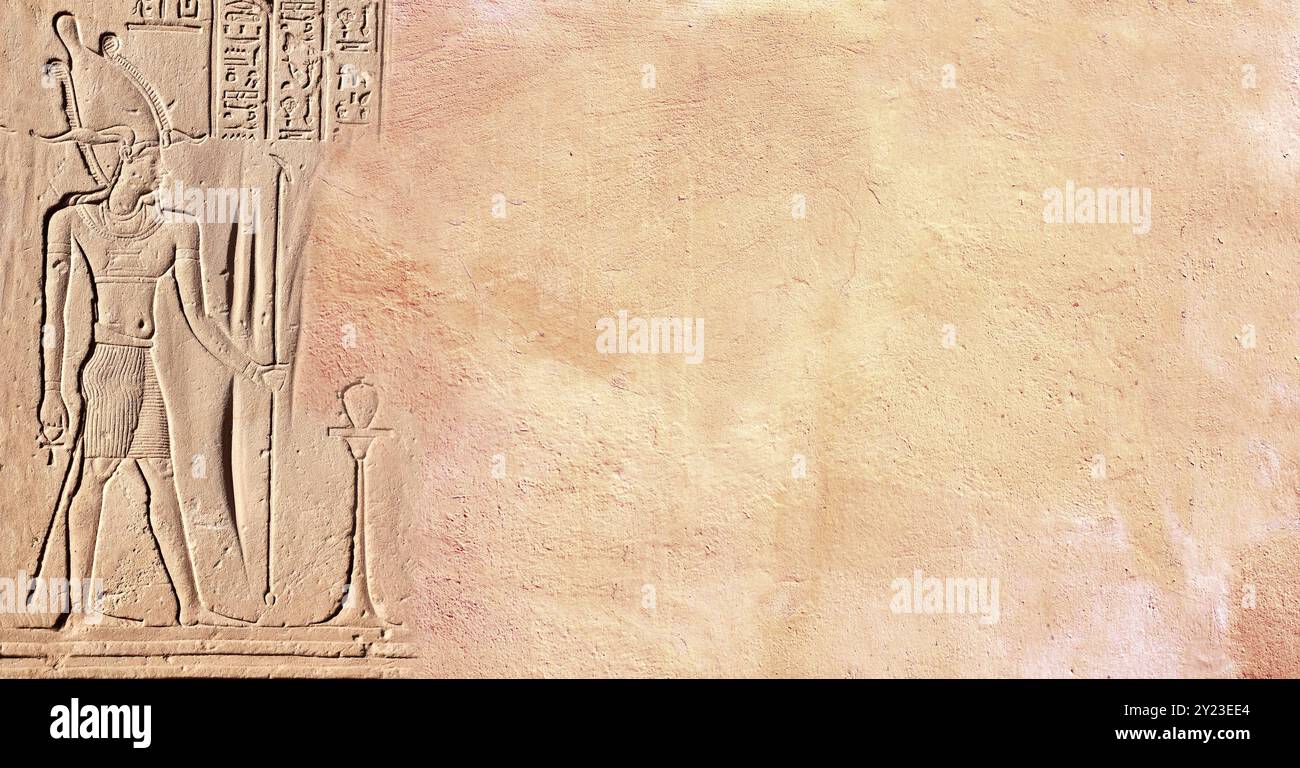 Ancient Egyptian bas-relief on stone wall. Figure of pharaon and ...