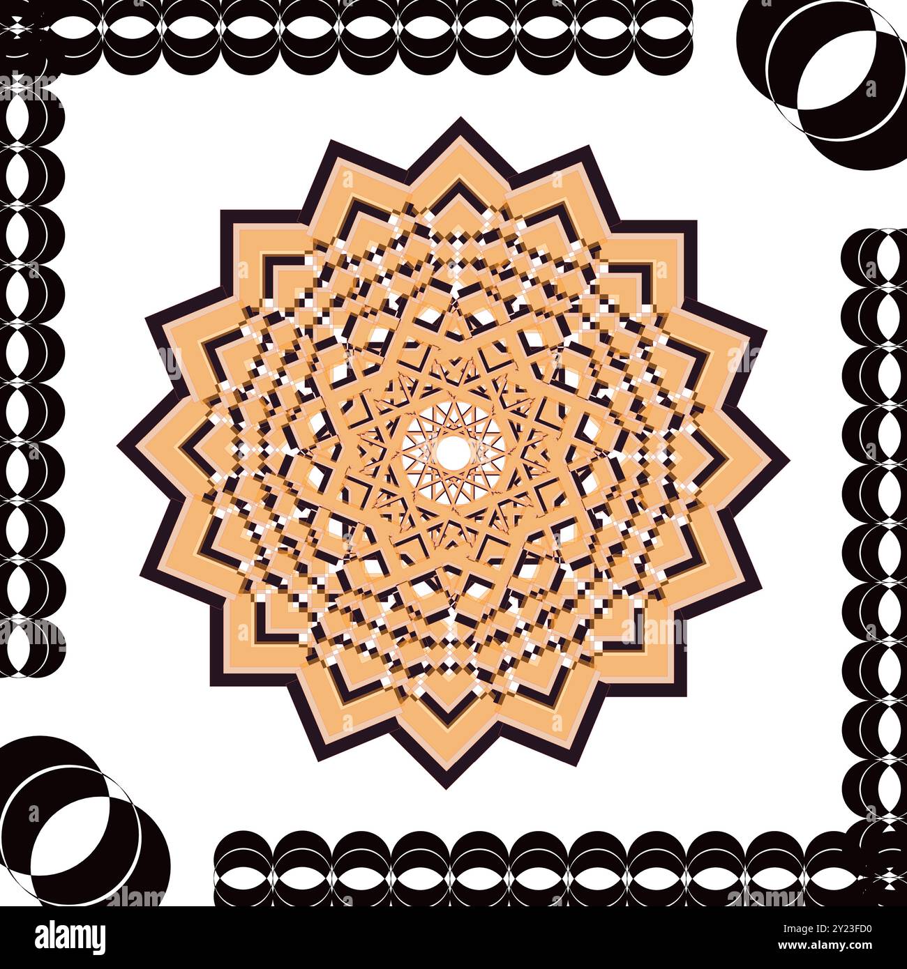Elegant Golden Floral Design with Black Ring Border on White Background ...