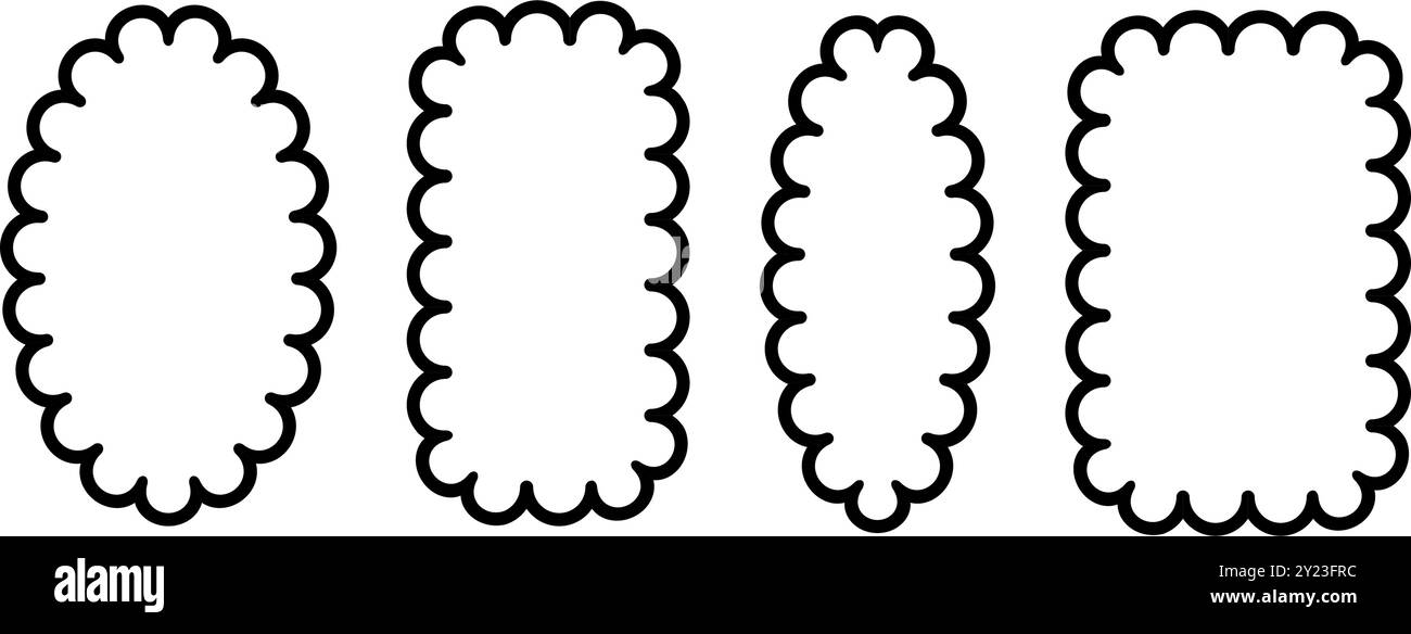 Circle and square scalloped frames. Scalloped edge rectangle and ellipse shapes. Simple label ...