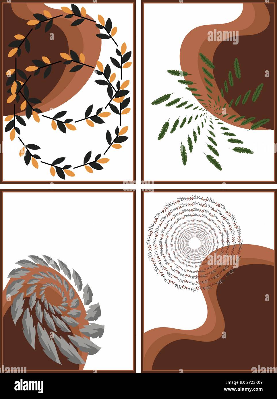 This abstract art piece features four distinct quadrants each ...