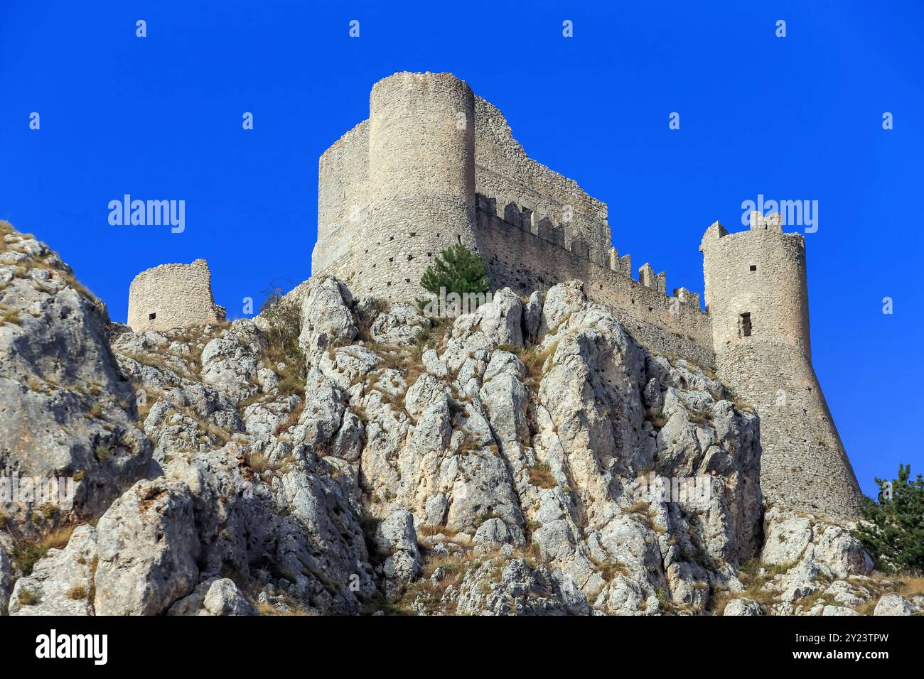 The castle of Rocca Calascio in the municipality of Calascio Stock ...