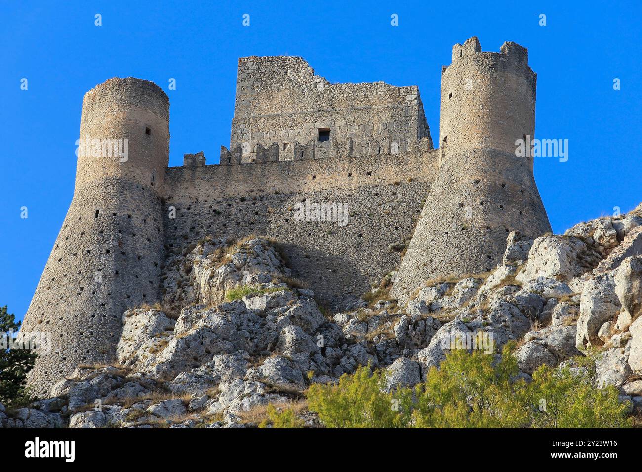 The castle of Rocca Calascio in the municipality of Calascio Stock ...