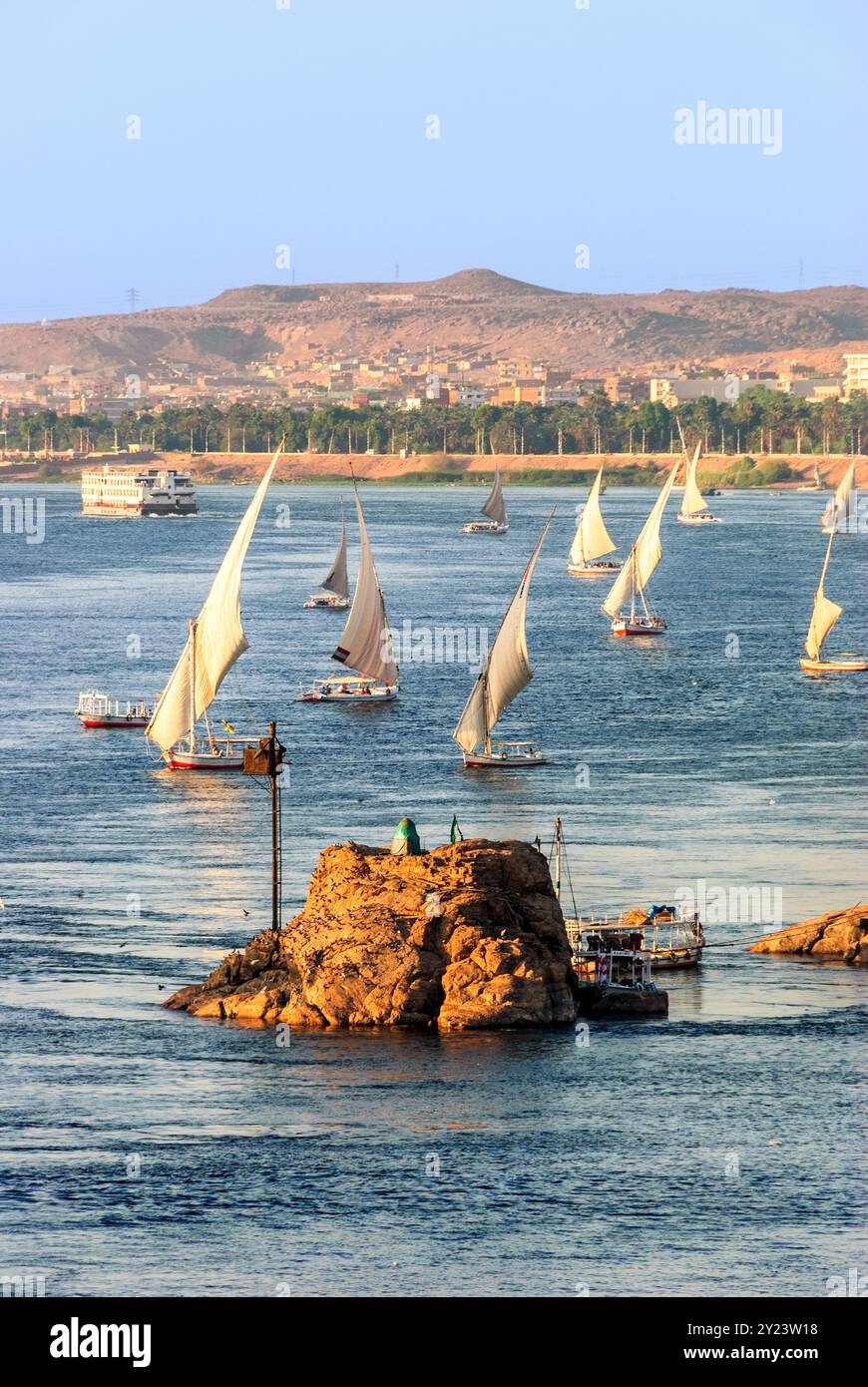 Feluccas sailing in the Nile - Aswan, Upper Egypt Stock Photo - Alamy