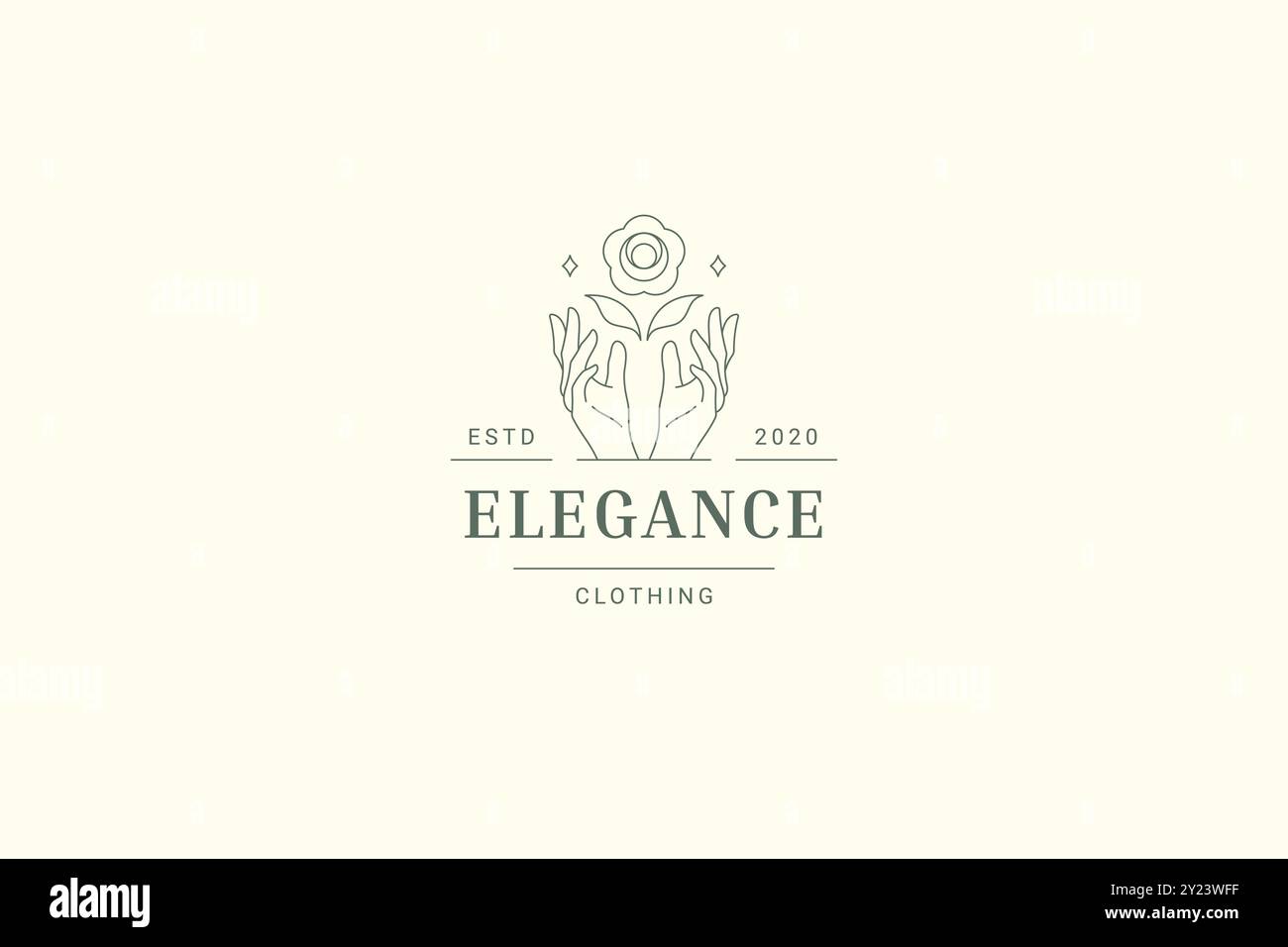 Gentle woman hands with sensitive flower line art logo design template ...