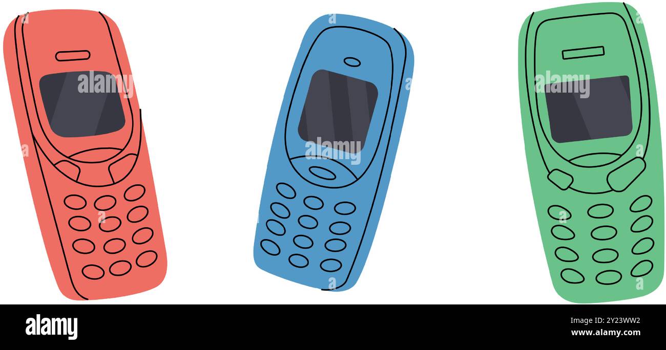 Old mobile phones set. Old communication gadgets. Vector illustration ...