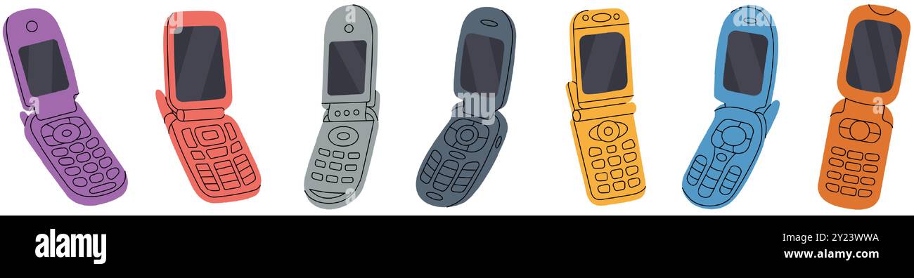 Retro phones. Set of flip mobile phones. Vector illustration Stock ...