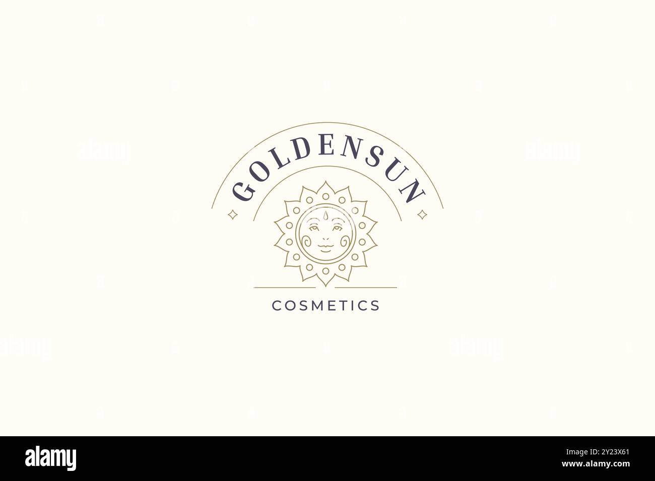 Antique bright sun character golden luxury line art logo design ...