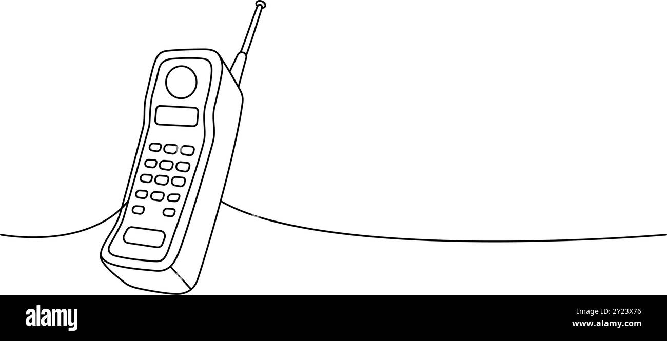 Old mobile phone from the 90s one line continuous drawing. Retro ...
