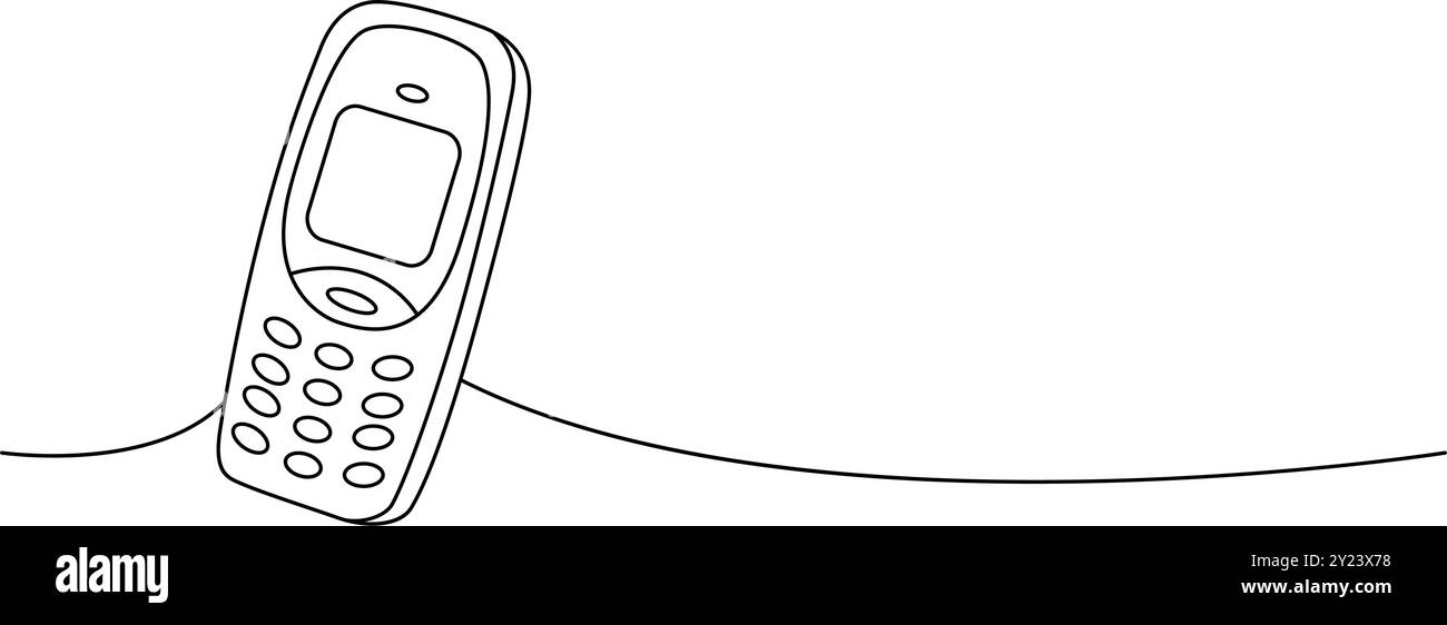 Old mobile phone one line continuous drawing. Retro communication ...