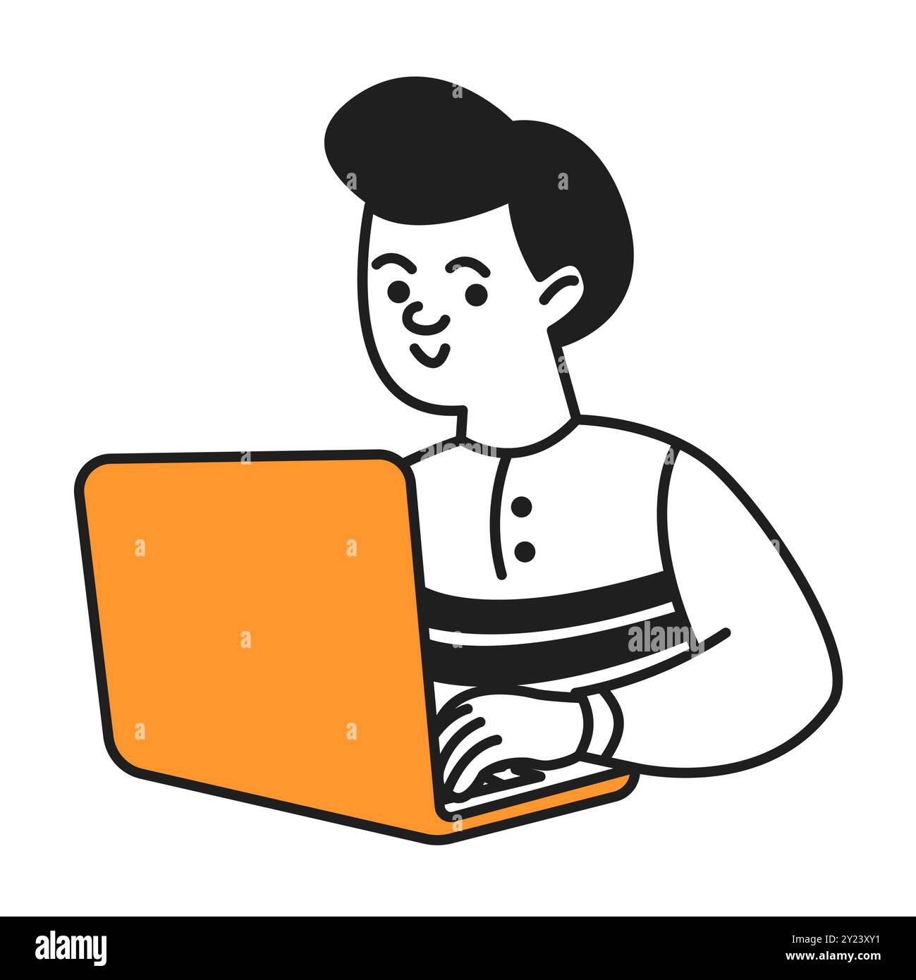 Student boy working on laptop doodle line and color illustration ...