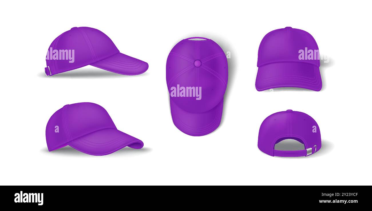 Casual purple baseball cap mockup template realistic vector ...