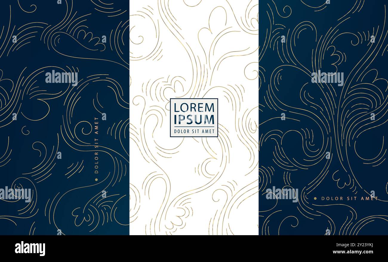Vector set of elegant abstract swirl line labels, tea, wine, cosmetic ...