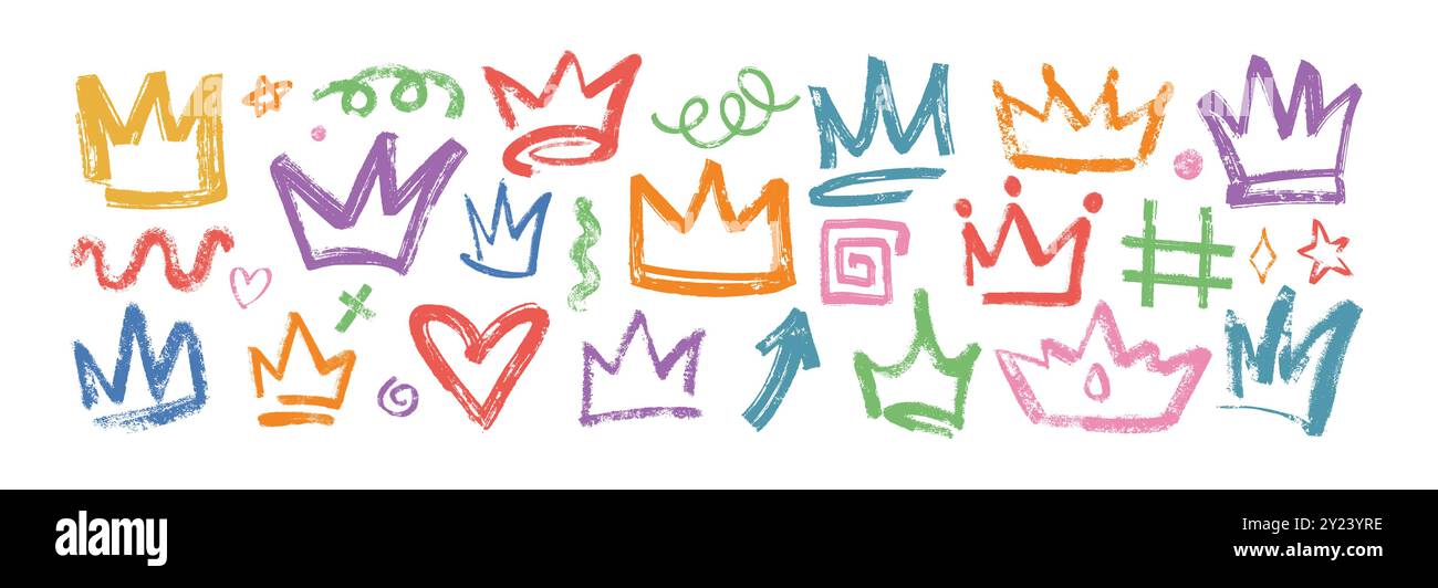 Set of grunge bold king crowns on white background. Color prince diadem ...