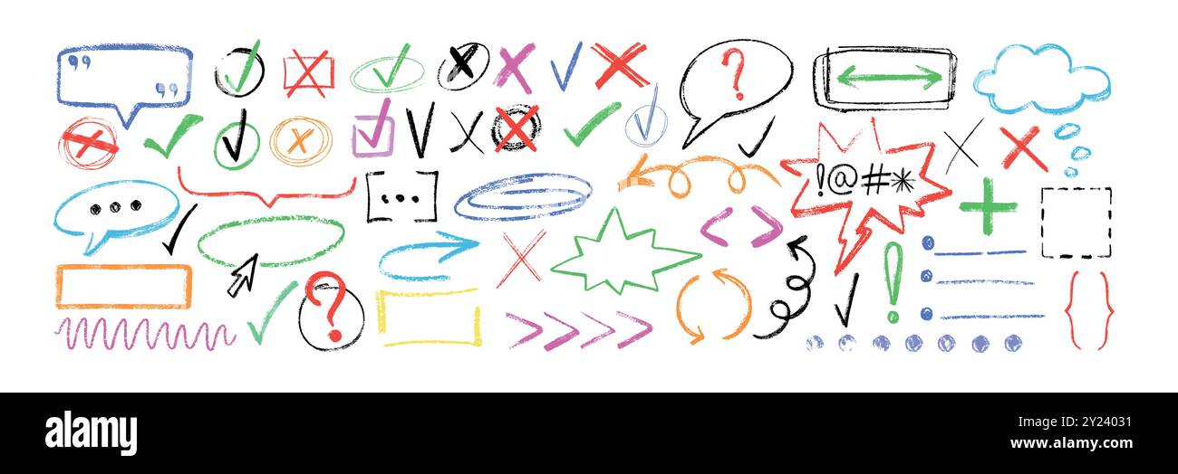 Hand drawn crayon emphasis, highlight oval and rectangle frames. Chalk ...