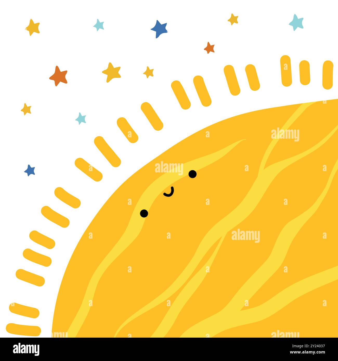 Solar system of planets. Sun with cartoon face. Vector illustration ...