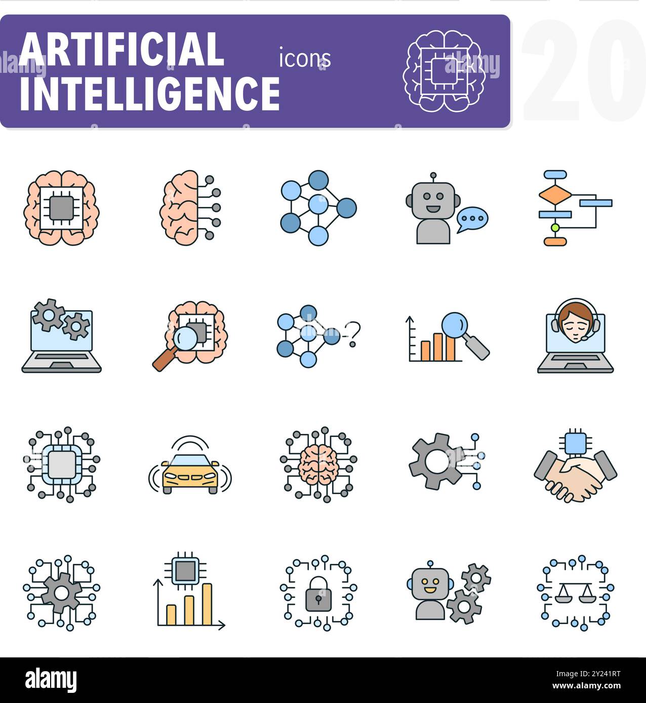 Artificial intelligence icon set featuring machine learning, deep learning and ai concepts Stock ...