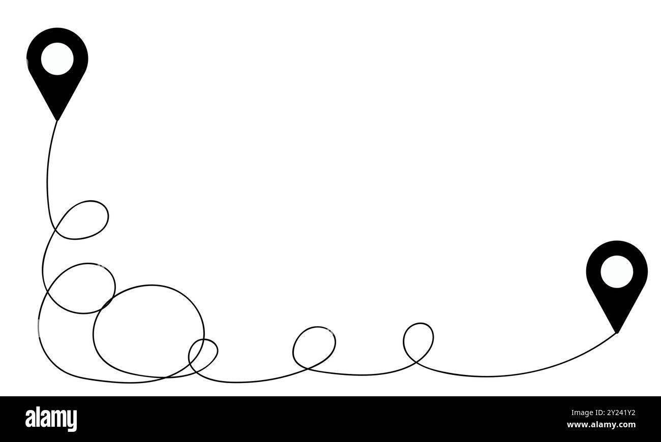 On the move. A linear path from a map point to a point. The concept of moving and trekking Stock ...